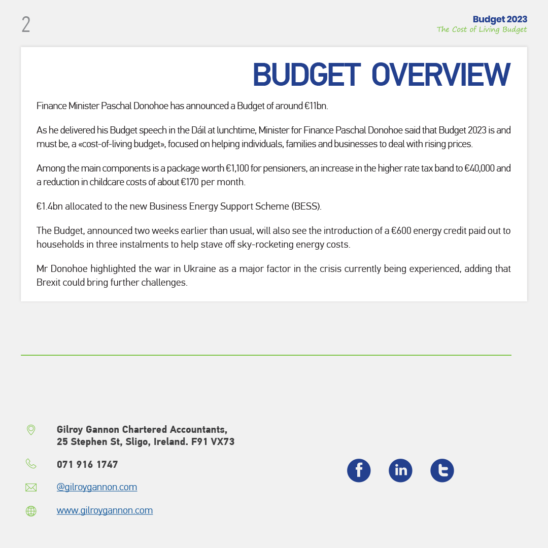Budget 2023 Detailed Analysis - Gilroy Gannon Chartered Accountants